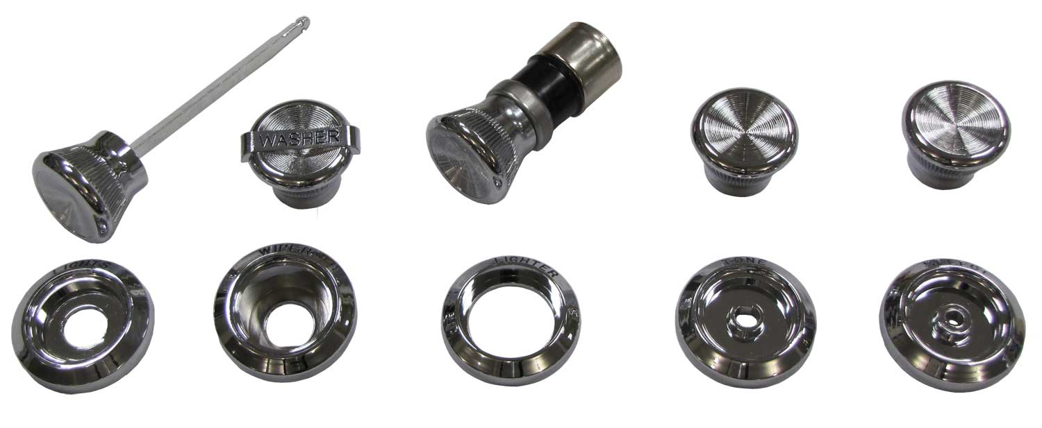 1968 CORRECT DASH KNOB & BEZEL KIT W/BLACK LETTERS (RE)