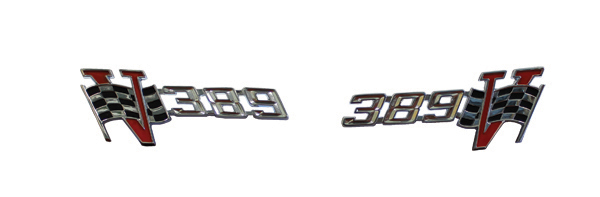 1964 389 FRONT FENDER FLAG EMBLEMS WITH NUTS, PAIR (RE)