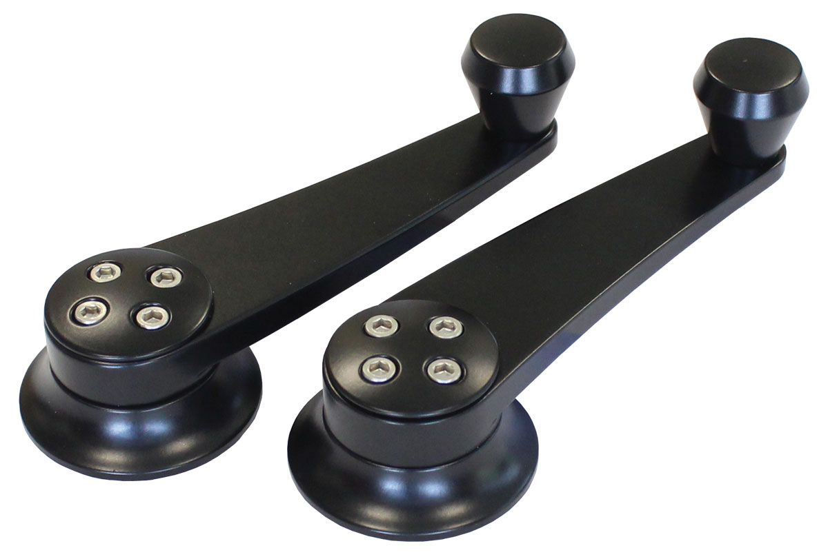 1967-81 BLACK MATTE BILLET ALUMINUM WINDOW CRANKS, PAIR (AP)
