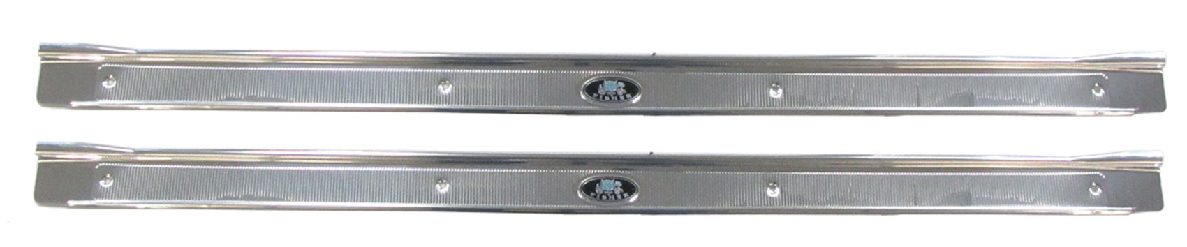 1964-67 DOOR SILL PLATES PAIR (WITH ORIGINAL RIBS) WITH SCREWS (RE)