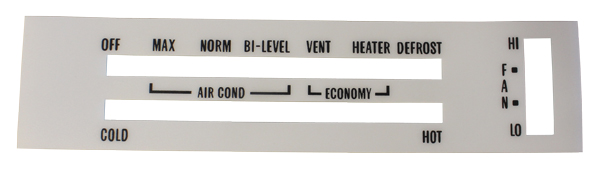 76-81 WHITED FACED HEATER CONTROL OVERLAY, W/ A/C(AP)