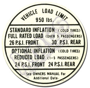 1967 GLOVE BOX TIRE PRESSURE DECAL (RE)