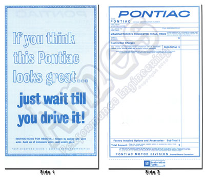 1969 NEW CAR WINDOW PRICE STICKER (RE)