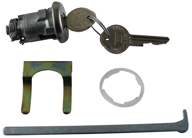 1964-1965 DECK LID LOCK ASSEMBLY WITH ORIGINAL STYLE KEYS. (RE)