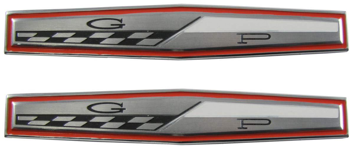 1963 GRAND PRIX QUARTER PANEL EMBLEMS, PLEASE CLICK ON DETAILS, PAIR (RE)