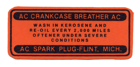 1955-1958 OIL FILLER CAP DECAL ORANGE (RE)