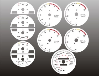 86-92 WHITE FACED GAUGE OVERLAY, WITH 120 MPH SPEEDO(AP)