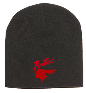 INDIAN HEAD AND PONTIAC SCRIPT LOGO STITCHED IN RED ON BLACK FLEXFIT ...