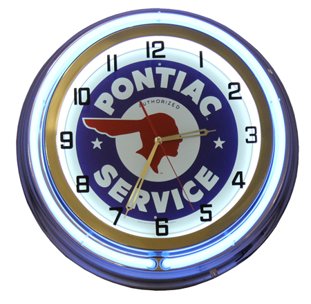 PONTIAC SERVICE DOUBLE NEON CLOCK BLUE