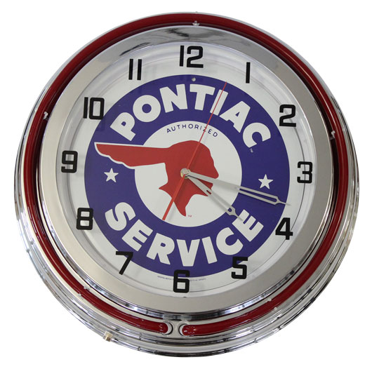 PONTIAC SERVICE DOUBLE NEON CLOCK RED