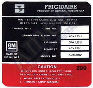 1968-1970 AIR CONDITIONER COMPRESSOR LABEL (RE)