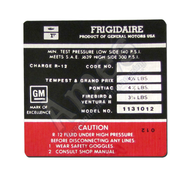 1972 AIR CONDITIONER COMPRESSOR LABEL (RE)