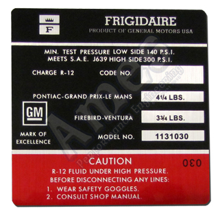 1973 AIR CONDITIONER COMPRESSOR LABEL (RE)