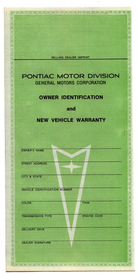 1968 OWNER S IDENTIFICATION CARD RE 