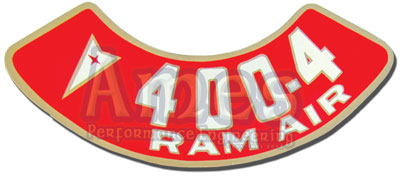"400-4V RA" AIR CLEANER DECAL. (AP)